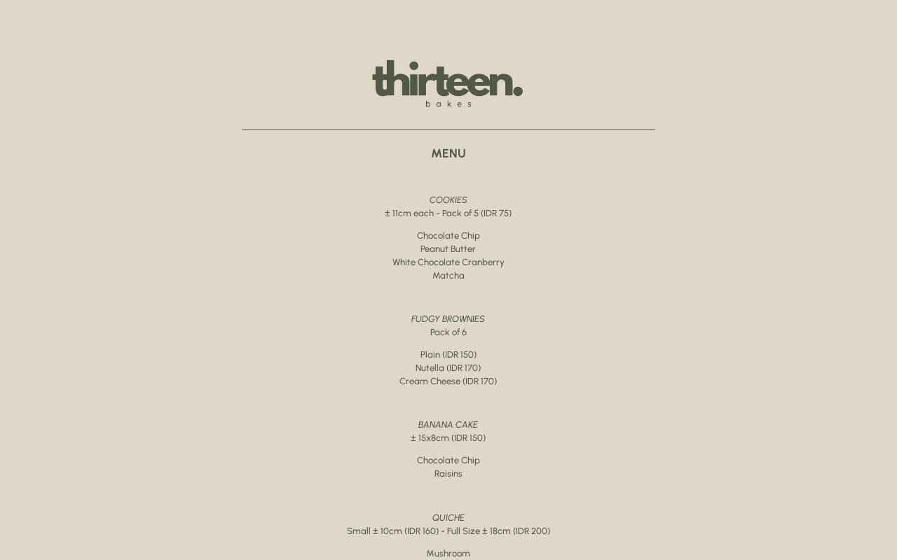 Thirteen Bakes Menu